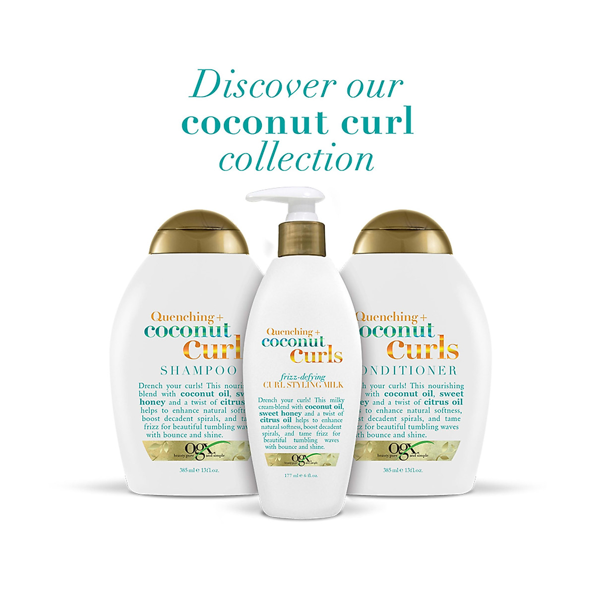OGX Quenching + Coconut Curls Frizz-Defying Styling Milk, Nourishing Leave-In Hair Treatment with Coconut, Citrus Oil & Honey, Paraben-Free and Sulfated-Surfactants Free, 6 fl oz