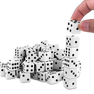 Super Z Outlet Standard 16mm White Dice with Black Pips Dots for Board Games, Activity, Party Favors, Toy Gifts (100 Pack)