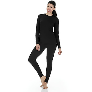 Thermajane Long Johns Thermal Underwear for Women Fleece Lined Base Layer Pajama Set Cold Weather (Small, Black)