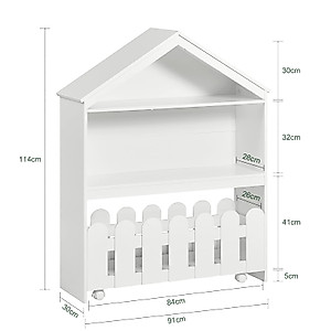Haotian Kids Book Shelf, Children Bookcase House-Shaped Storage Display Shelf with Mobile Storage Chest on Wheels, KMB52-W