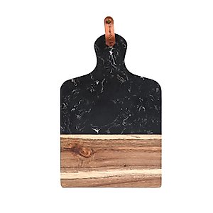 Stone & Clay Marble and Wood Cheese Board - 2-in-1 Charcuterie Cutting Board and Serving Tray - With Black Marble and Acacia Wood Chopping Surface - Perfect for Cheese, Vegetables, Fruit, and Meats