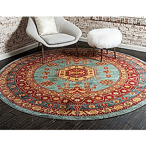 Unique Loom Sahand Collection Area Rug - Shapur (8' Round, Light Blue/ Light Brown)