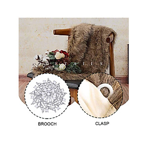 GORAIS Women's Wedding Faux Fur Shawls and Wraps Bridal Fur Scarf Stoles with Brooch for Bride and Bridesmaids (US 4-14(S-M), A Brown)