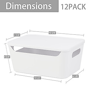 Tiawudi 12 Pack Storage Bins, Plastic Storage Containers with Lids, Stackable Closet Organizer, Multi-Use Organizer Bins for Shelves, Cabinet, Drawer or Countertop