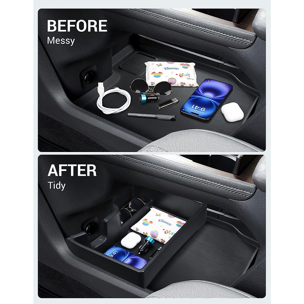 Ecarzo 2025 Upgraded Console Bottom Organizer Compatible with 2021-2025 Toyota Sienna Accessories, Lower Center Console Tray Storage Box with Multiple Compartments