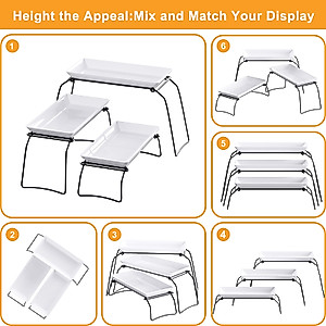 Bumusty 3-Tier Plastic Serving Tray Set, 11.5" Platters with 3 Collapsible Metal Stand Display for Cupcakes, Serving Food, Dessert, Fruit, Microwave-Safe, Black