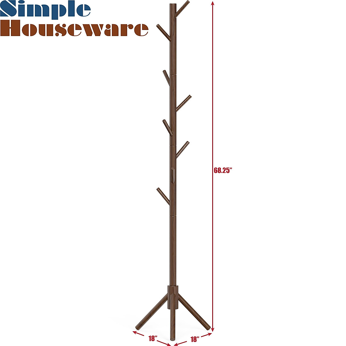 Simple Houseware Wooden Coat Rack Stand Garment Tree Rack, Walnut, 18''x18''x68''
