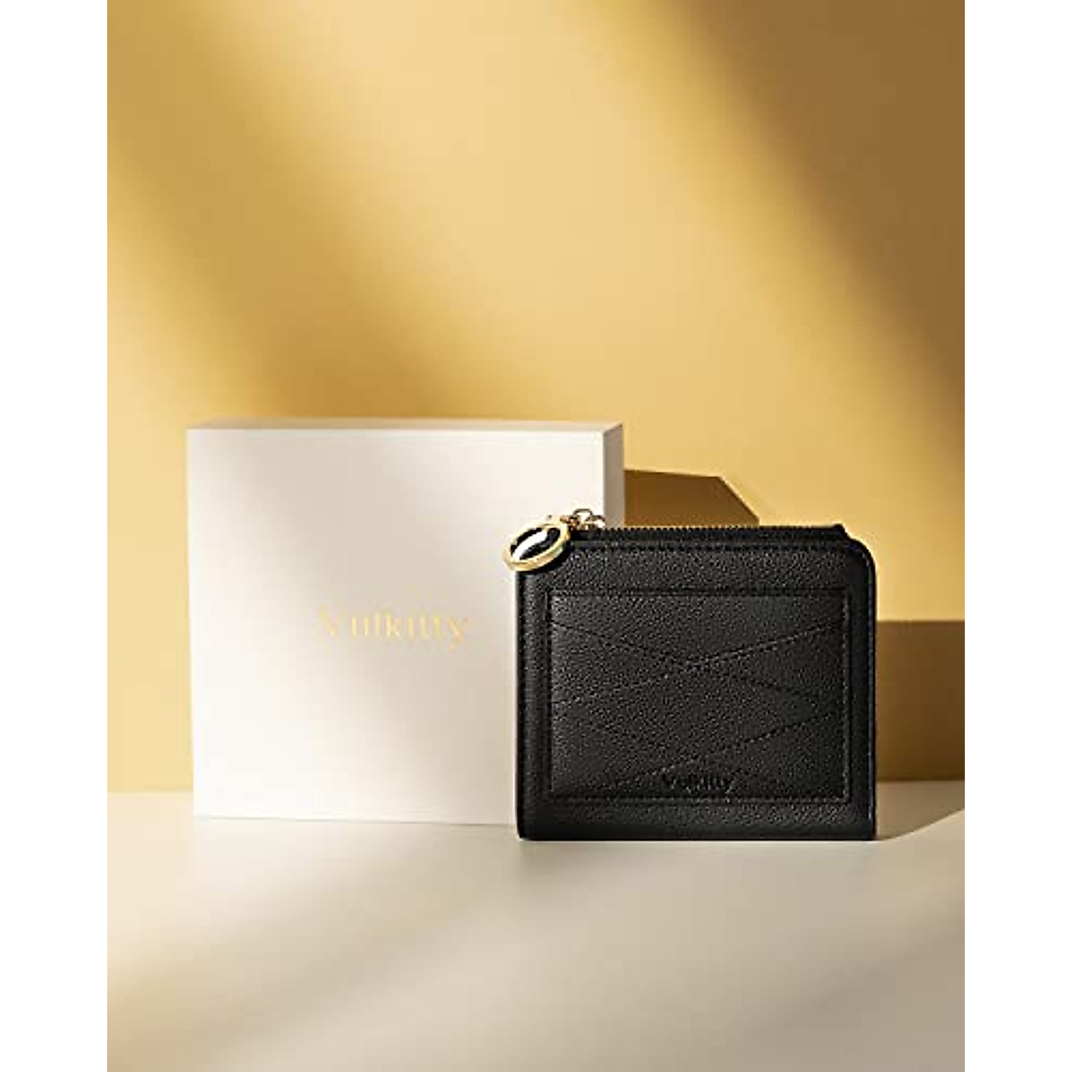 Vulkitty Leather Wallet for Woman RFID Blocking Bifold Small Compact Wallets Zipper Pocket Purse Large Capacity Card Hold Case with ID window