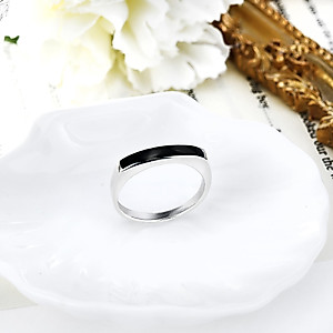 AeraVida Rectangular Bar Simulated Black Onyx Inlay .925 Sterling Silver Ring | Casual Comfort Fit Silver Rings for Women | Gift for Daughter, Women | Sterling Silver Rings Sizes (7)