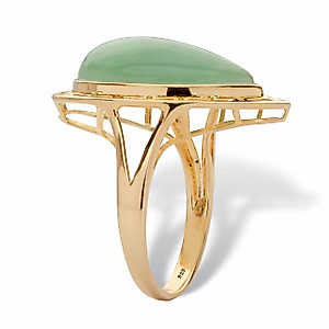 PalmBeach Yellow Gold-plated Sterling Silver Pear Shaped Genuine Green Jade Cutout Halo Ring Sizes 6-10 Size 6