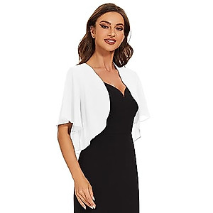 Women Soft Chiffon Shrug Sheer Ruffle Short Sleeve Cropped Bolero Cardigan for Dress(White,M)