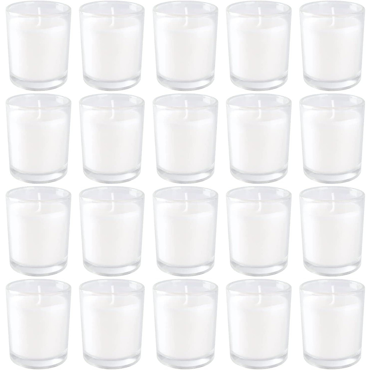 Onebird 20 Pack Warm White Unscented Clear Glass Filled Votive Candles. Hand Poured Wax Candle Ideal Gifts for Aromatherapy Spa Weddings Birthdays Holidays Party (Warm White)