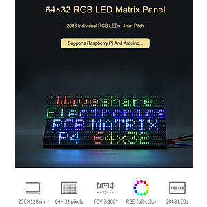 RGB Full-Color LED Matrix Panel Pitch 4mm Pixels 64×32 with 2048 Individual RGB LEDs Adjustable Brightness for use with Raspberry Pi etc @XYGStudy (RGB-Matrix-P4-64x32)