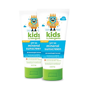 Babyganics SPF 50 Kids Sunscreen Lotion | UVA UVB Protection | Octinoxate & Oxybenzone Free | Water & Sweat Resistant, 6 Fl Oz (Pack of 2)