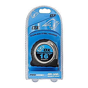OX TOOLS Pro Stainless Steel 16-Foot Tape Measure with Magnetic Hook | Heavy Duty Case & Easily Visible Measure Marks
