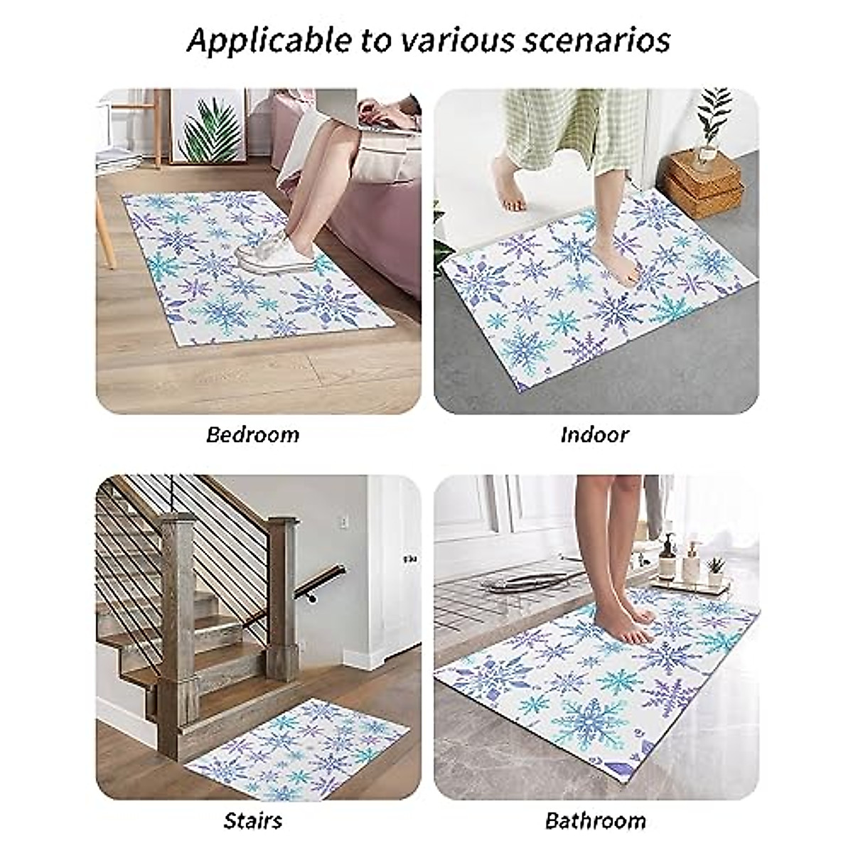 Indoor Door Mat Washable Mat 16x24 Inch - Outdoor Non-Slip Mat Absorbent Resist Dirt Doormats Christmas Winter Snowflake Tile Floor Mat for Entryway Patio Bathroom