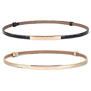JASGOOD 2 Pack Women's Skinny Patent Leather Belt Adjustable Slim Waist Belt for Dress