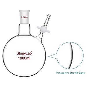 stonylab Reaction Flask, Borosilicate Glass Single-Neck Reaction Flask with 24/40 Joint and PTFE Stopcock Valve Round Bottom Flask, 1000 ml