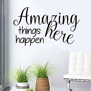 Amazing Things Happen Here(Black) Wall Decal 13" Wide X 22" High Classroom Quote Education Decal Teacher Decal School Room Decal Children's Bedroom Decal, (13" x 22") (Black)