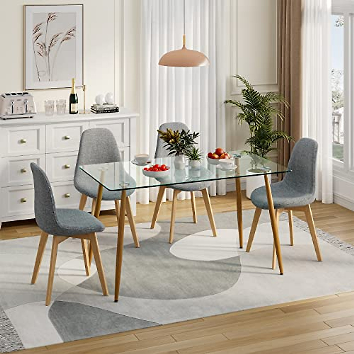 Tangkula Glass Dining Table, Modern Rectangular Table with Spacious Tempered Glass Tabletop & Wood Grain Steel Legs, Simplistic Kitchen Table, 51 x 27.5 x 29.5 Inch, Versatile Table for Home Office