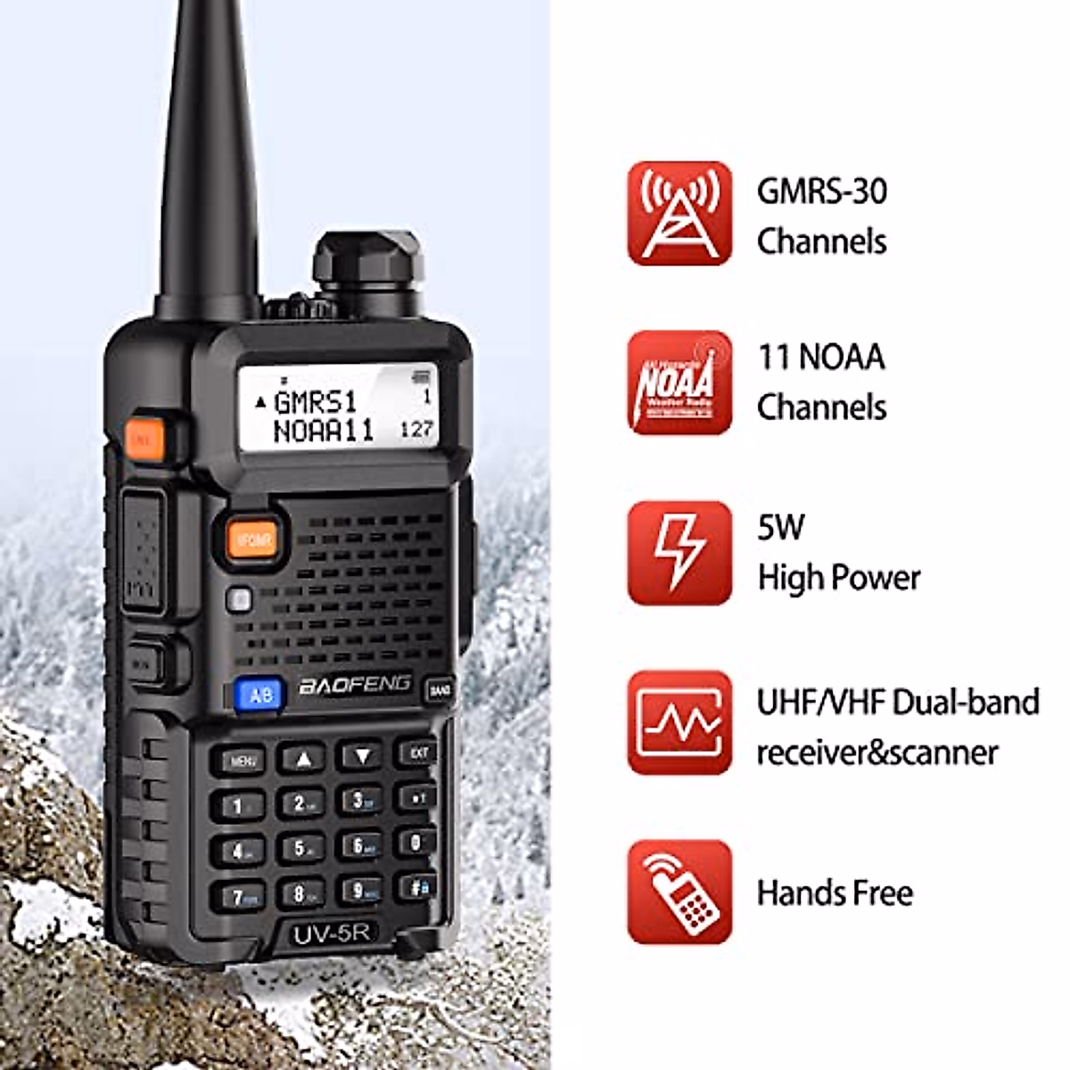 Baofeng UV-5R GMRS Radio Handheld Outdoors Long Range Two Way Radio Rechargeable(Upgrade of Baofeng UV-5R), NOAA Weather Radio Walkie Talkie for Adults