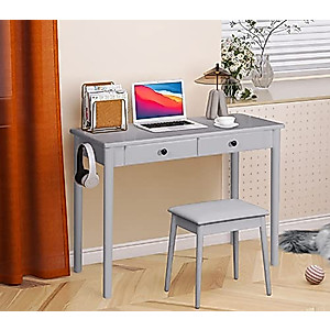 HFG 39 inch Home Writing Desk Dressing Table Vanity Table with 2 Drawers Laptop Workstation Executive Desk Easy to Install Gray