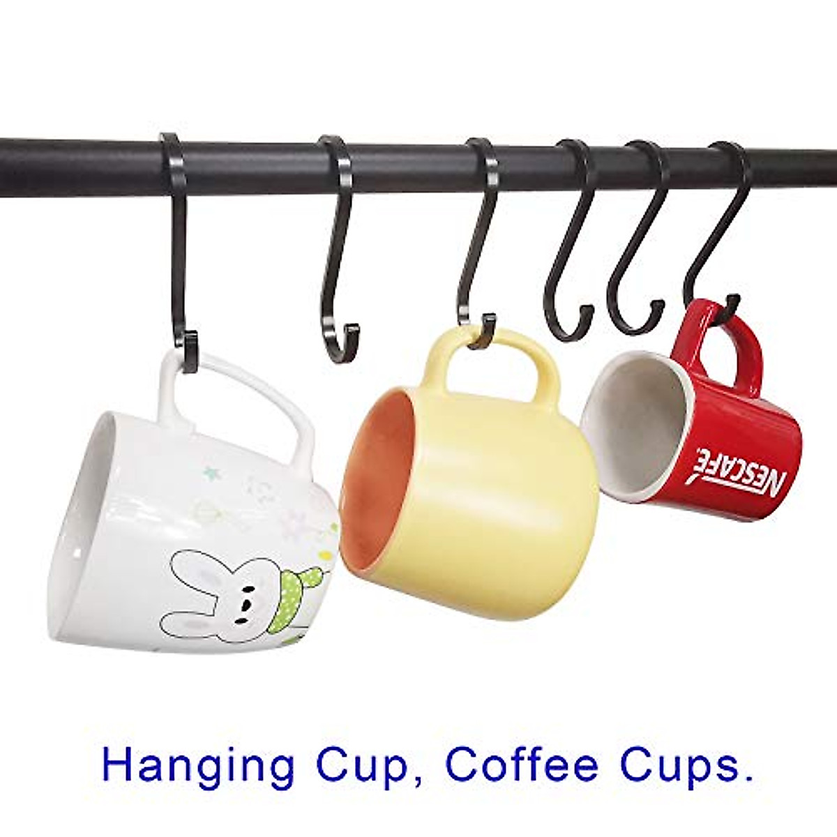 LLPJS Aluminum S Hooks for Hang Shower Curtain, Hanging Kitchen Pot and Pans, Coffee Cups, Grill Utensils, Clothes, Plants, Indoor and Outdoor Decorative S-Hooks, 12 Pack Matte Finish Black