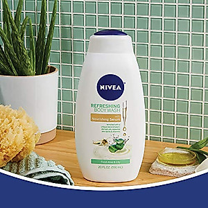 NIVEA Fresh Aloe and Lily Refreshing Body Wash with Nourishing Serum, 20 Fl Oz Bottle