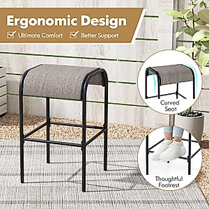 Tangkula Outdoor Bar Stools Set of 4, 30" Bar Height Bistro Stools with Breathable Fabric Seat & Heavy-Duty Metal Frame, Backless Bar Chairs with Curved Seats for Patio, Poolside, Backyard (4, Coffee)