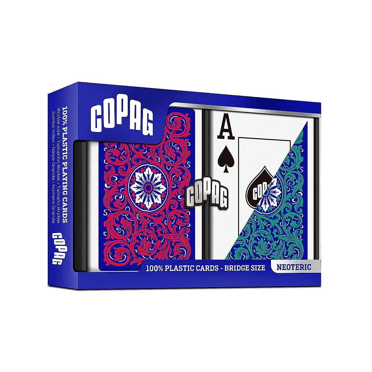 Copag 1546 Neoteric Design 100% Plastic Playing Cards, Bridge Size (Narrow) Green/Red Double Deck Set (Jumbo Index)