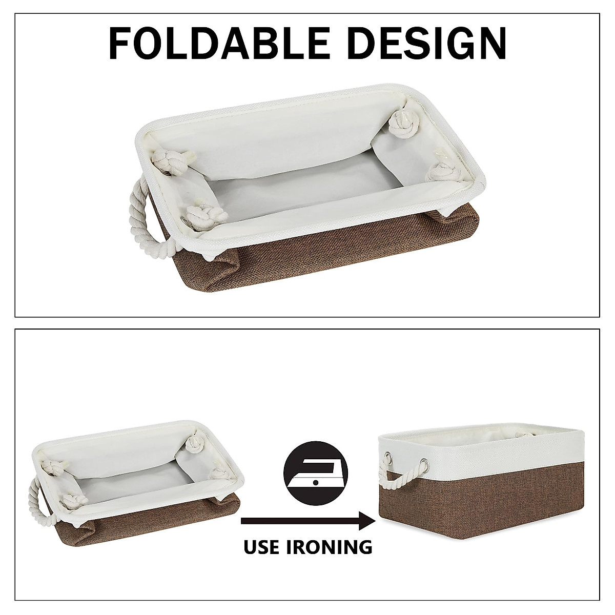 Bidtakay Collapsible Fabric Storage Baskets with Handles for Organizing [6 Pack] Canvas Small Storage Bins Shelf Baskets for Clothes Closet Rectangle Baskets 11.8 X 7.8 X 5 Inches(White&Earthy Brown)