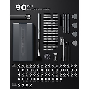 iFu Mini Electric Screwdriver, 90 in 1 Precision Screwdriver Set – Small Cordless Power Screwdriver with LED Light & 64 Magnetic Bits, Repair Tool for Phone Laptop Camera Watch Computer