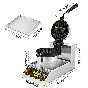 Dyna-Living Belgian Waffle Maker Commercial Intelligent Round Waffle Maker Rotating 180° Nonstick Flip Waffle Iron Machine Professional Commercial Waffle Maker for Restaurant 110V 1250W