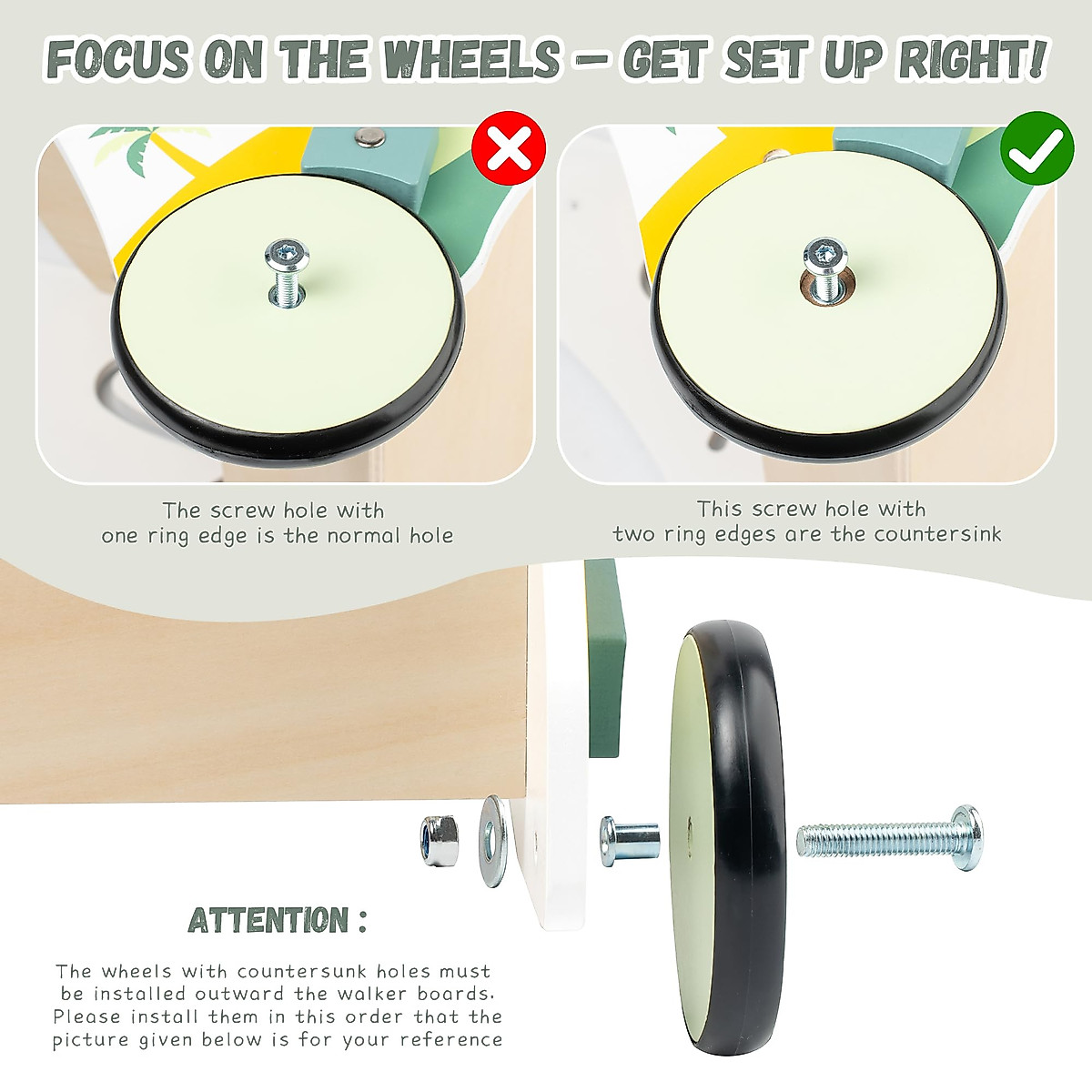 Wooden Baby Push Walker Adjustable Speed Montessori Walker with Activity Center for Boys, Girls and Toddler Toy for Ages 1-3