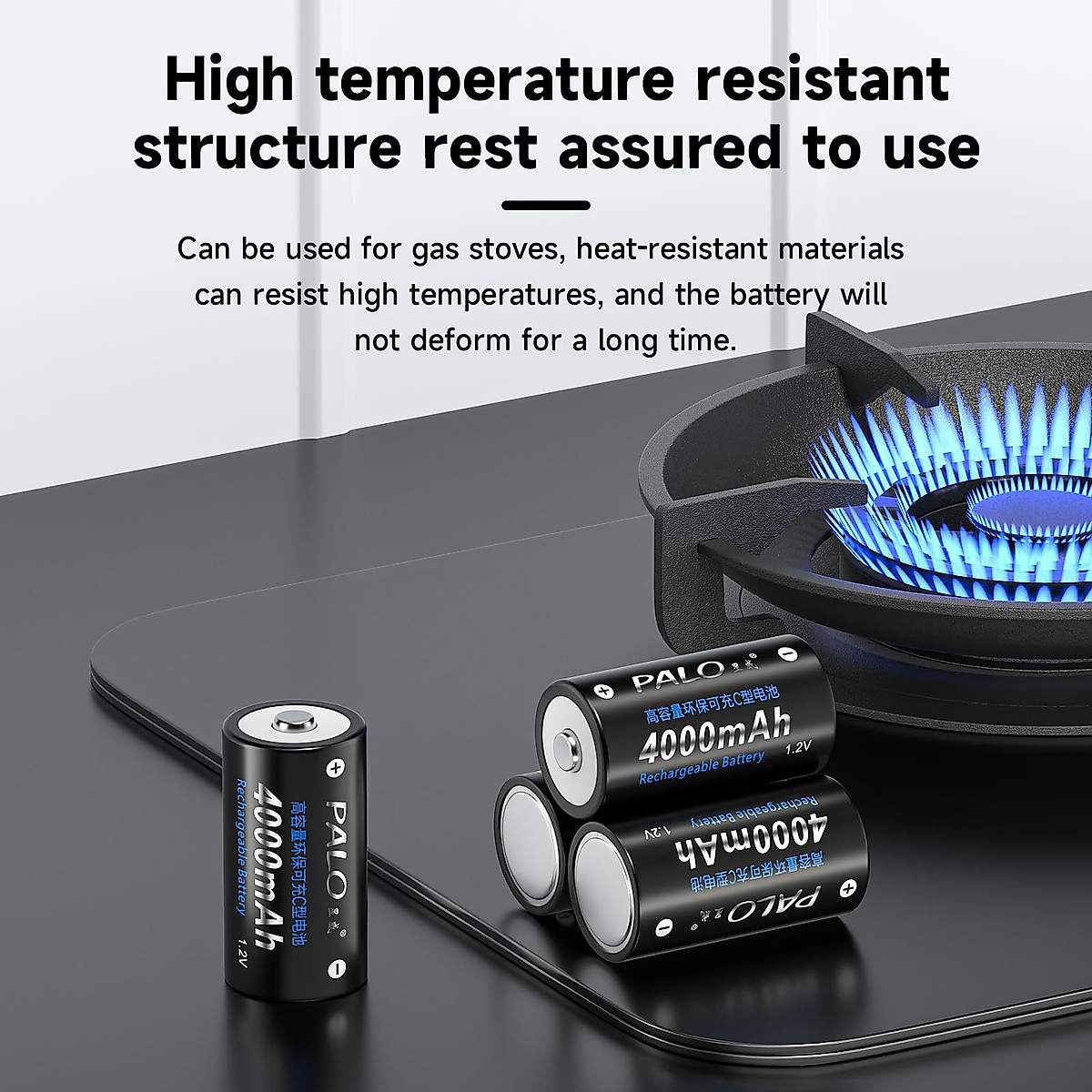 Palowextra Rechargeable C Batteries Ni-MH 1.2V 4000mAh C Size Battery Cell with Storage Case, 6 Pack