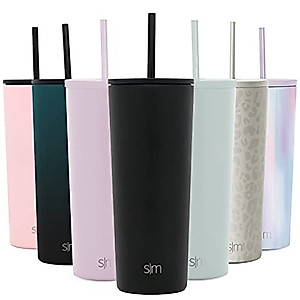 Simple Modern Insulated Tumbler with Lid and Straw | Iced Coffee Cup Reusable Stainless Steel Water Bottle Travel Mug | Spring Break Gifts For Her & Him | Classic Collection | 24oz | Midnight Black