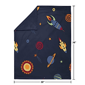 Sweet Jojo Designs Space Galaxy Baby Boy Receiving Security Swaddle Blanket for Newborn or Toddler Nursery Car Seat Stroller Soft Minky - Navy Blue Planets Star and Moon Rocket Ship