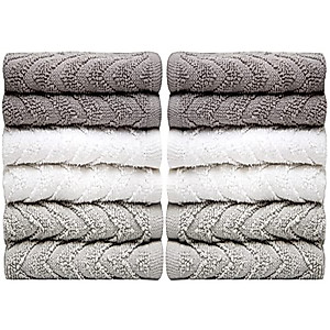 PH Pleasant Home Washcloths, 12 Pack (Gradient Greys, Chevrons)
