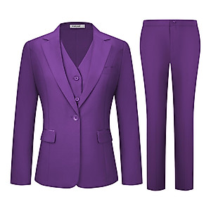 Kelyaa Women's 3 Piece Suit Lady Business Casual Office One Button Notched Lapel Slim Fit Blazer Jacket Vest Pants Set