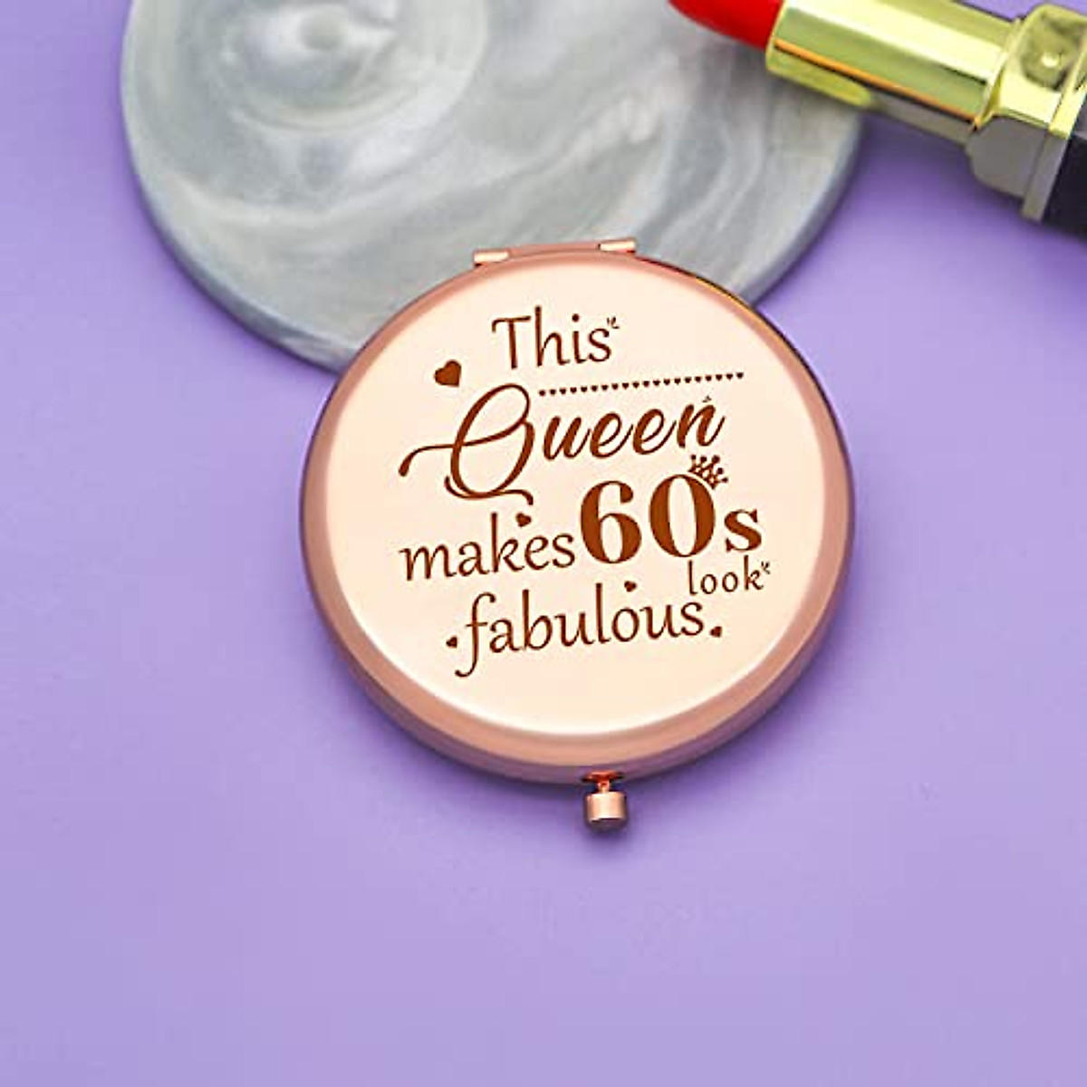 Jielahua 60th-69th Birthday Gifts for Women Rose Gold Compact Mirror 60-69 Year Old Birthday Gifts for Wife Grandmother 60th-69th Birthday Gifts for Mom Nana Christmas Retirement Gifts