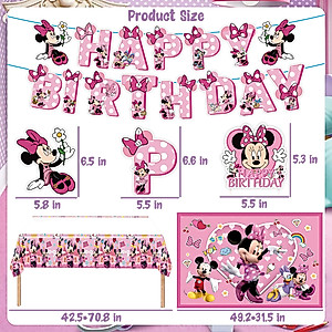 Pink Mouse Birthday Party Supplies, Pink Mouse Birthday Party Decorations Include Banner, Backdrop, Hanging Swirls, Foil Balloons, Cake Toppers, Tablecloth, Pink Mouse Girls Party Favors