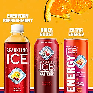 Sparkling Ice, Fruit Punch Sparkling Water, Zero Sugar Flavored Water, with Vitamins and Antioxidants, Low Calorie Beverage, 17 fl oz Bottles (Pack of 12)