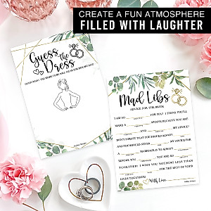 Hadley Designs 20 Greenery Bridal Shower Games For Guests - Hilarious Bridal Shower Games 20 Guests, Couples Wedding Shower Games, Guess The Dress Set, Advice Cards For Bridal Shower Mad Libs