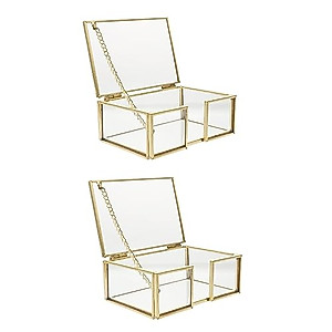 Tofficu 2 Pcs Metal Business Card Case Tea Bag Organizer Box Vintage Pictures Clear Jewelry Organizer Box Collection Cards Box Glass Jewelry Trinket Box Clear Jewelry Holder Id Display Box