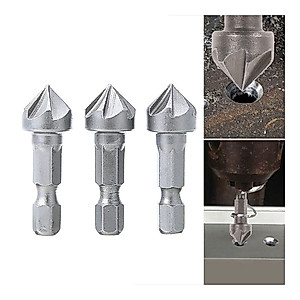 90 Degree Countersink Drill Chamfer Bit 1/4" Hex Shank Woodworking Angle Point Bevel Cutting Cutter Remove Bur,3PCS