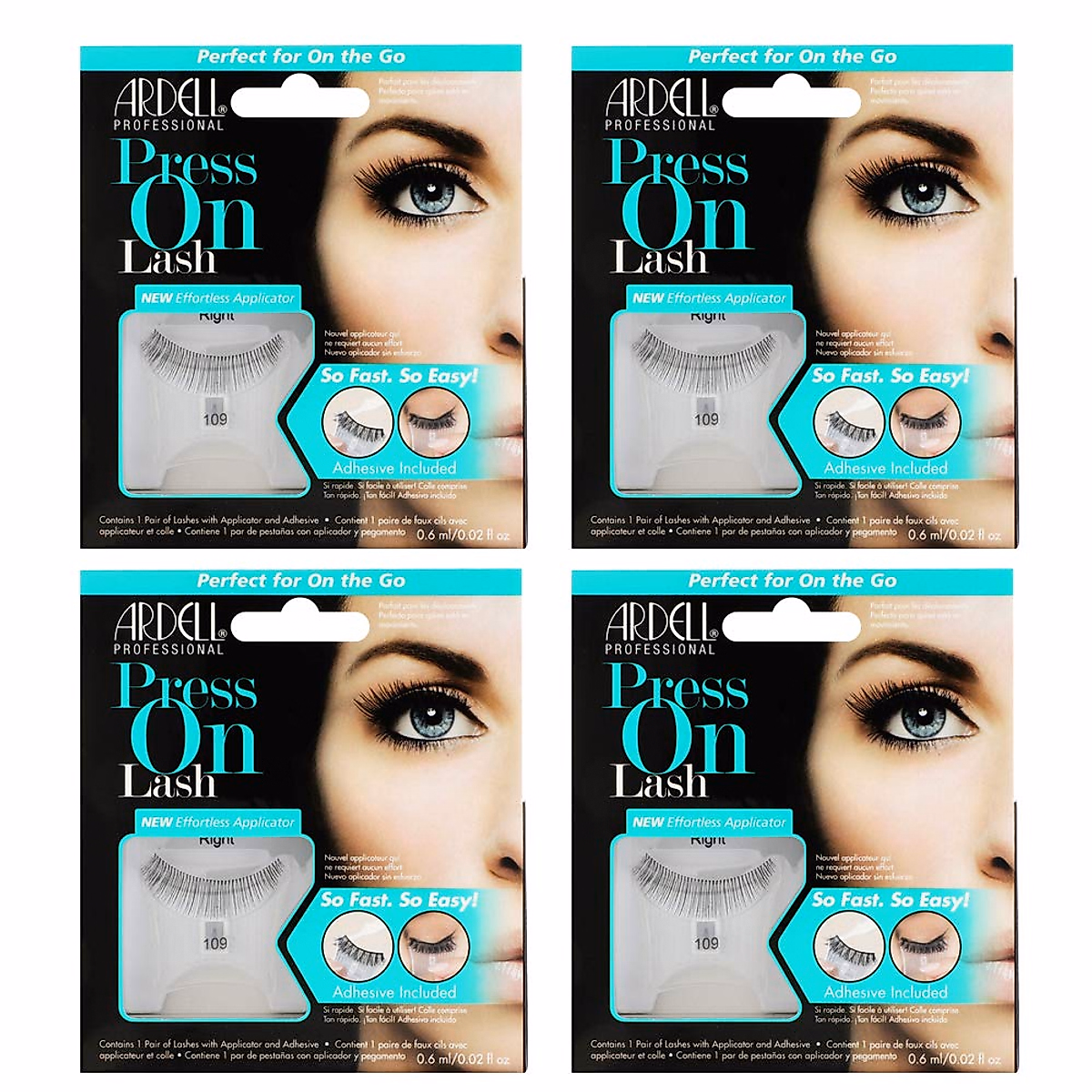 Ardell False Eyelashes Press On Lash with Adhesive Pipette 109 Black 4 pack