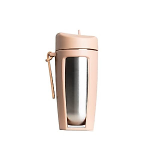 3rdphix Unique Shaped Insulated Stainless Steel Water Bottle, Sweat Proof, Built in Straw, Carry Handle, Hot or Cold Liquids, BPA Free Protein Shaker Bottle, Perfect for Gym 25 OZ / 750ML (Beige)