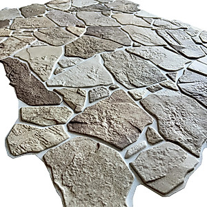 CONCORD WALLCOVERINGS ™ 5 Pack 3D Faux Brick Wall Panels, Beige Grey Wild Stone, Lightweight 38.7" x 25" (98.3 cm x 63.5 cm) PVC Sheets, Decorative Tiles for Living Room, Kitchen - Covers 33.59 Sq Ft