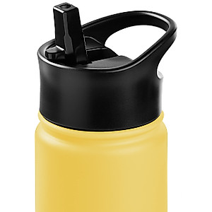 Retrospec Alder Insulated Water Bottle with Straw Lid & Handle Cap - Stainless Steel Wide Mouth Double-Wall Vacuum Insulated Thermos - BPA Free Leakproof Canteen - Honey, 22oz