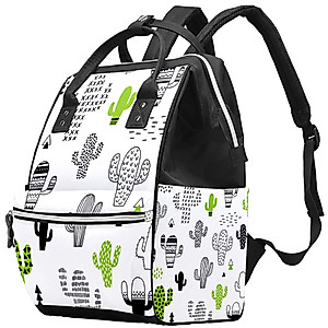 Shiiny Cute Hand Drawn with Cactus Diaper Bag Backpack for Baby Care, Multi Function Waterproof and Cooler Tote Travel Backpack (Nappy Bag, Tissue Pocket)